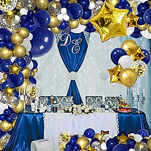 JULLIZ 148pcs Navy Blue Gold Balloon Arch Garland, Royal White Gold Confetti Balloons for 2023Graduation Shower Wedding Birthday Classroom Decoration