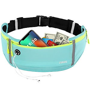 USHAKE Slim Running Belt, Workout Fanny Pack for Men Women,Exercise Waist Pack for Apple iPhone Holder, Runner Belt for Running Walking Cycling Camping Gym Mint blue