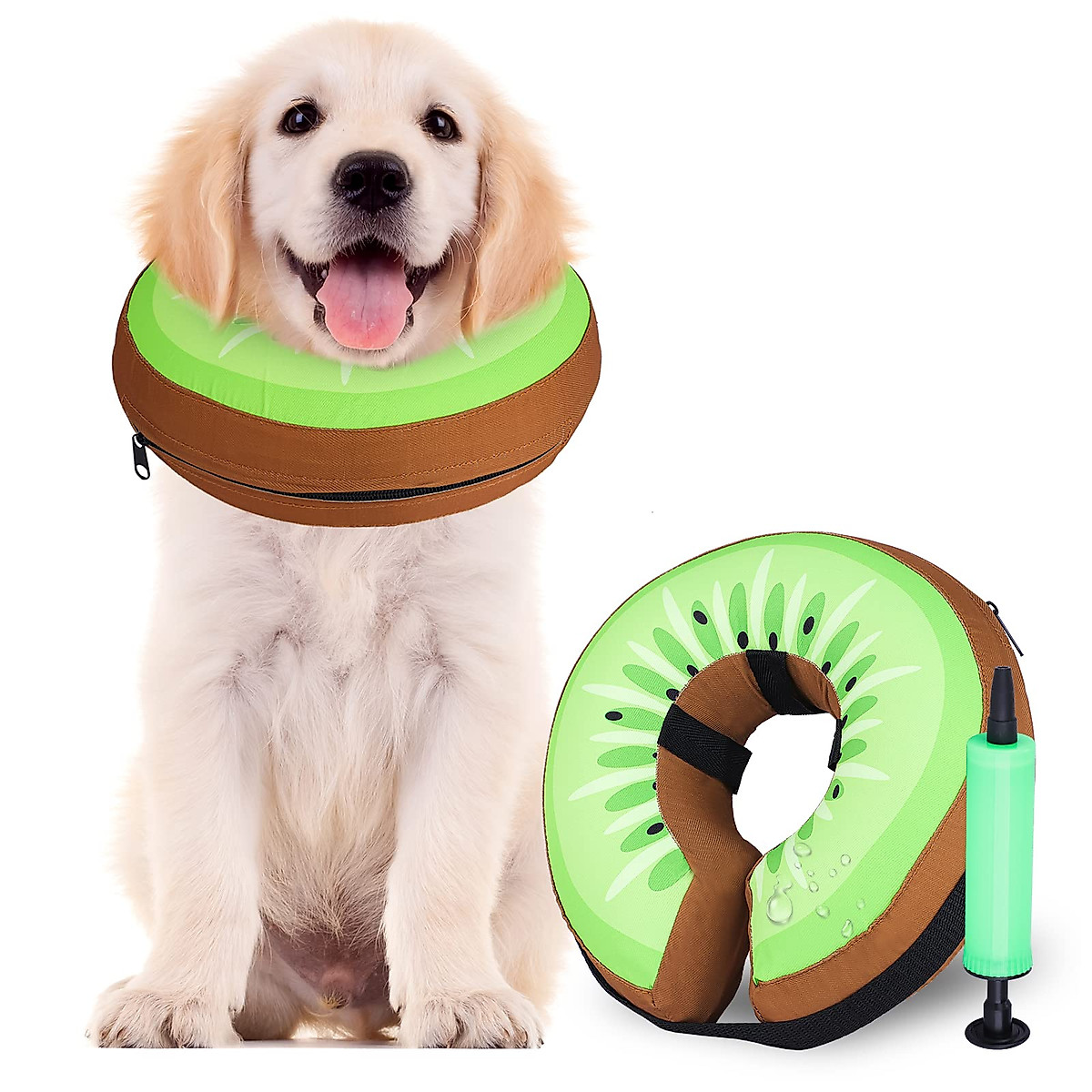 Dog Recovery Collars & Cones, Inflatable Dog Cone Collar, Dog Donut Collar, Adjustable Dog Cone Alternative After Surgery, Soft Dog Cones for Small Dog & Cats, Blow Up Pet E Collar, Soft, Cute