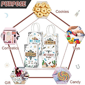 Justforjoyful 16Pcs My First Rodeo One Birthday Party Favors Bags Cowboy 1st Birthday Gift Snacks Treat Candy Paper Bags with Handle for Cowboy 1st Birthday Party Decorations Supplies 8 * 4.7 * 3inch