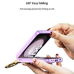 MiorMiar Ultra-Thin Leather Mobile Phone case for Samsung Galaxy Z Flip 5, Folding Hard PC Protective Shockproof Cover with Ring, Camera Protector Shell for Z Flip5 (Light Green)