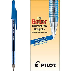 PILOT The Better Ball Point Pen Refillable Ballpoint Stick Pens, Medium Point, Blue Ink, 12-Pack (36711)