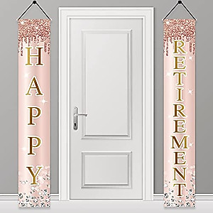 Happy Retirement Door Banner Decorations, Pink Rose Gold Retirement Theme Porch Sign Supplies for Women, Retired Party Photo Booth Props Decor Outdoor Indoor
