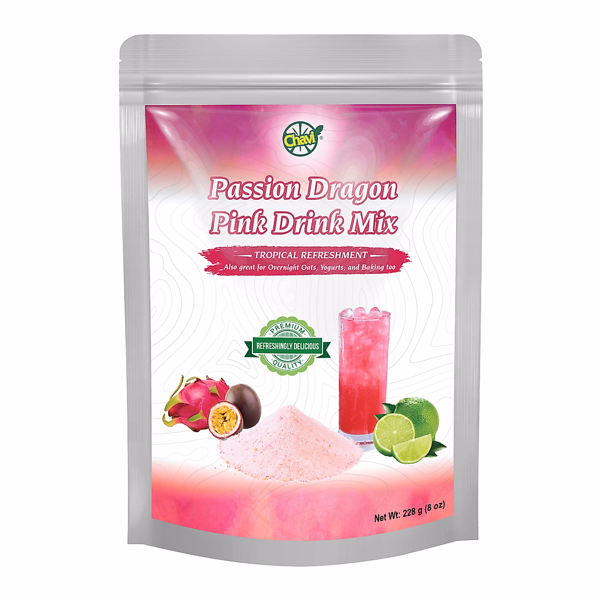 Passion Dragon Pink Drink Mix - Natural Pitaya Dragon Fruit Powder & Passion Fruit Refresher - CHAVI - 8 OZ - Natural Superfood - Rich in Antioxidants and Vitamin C