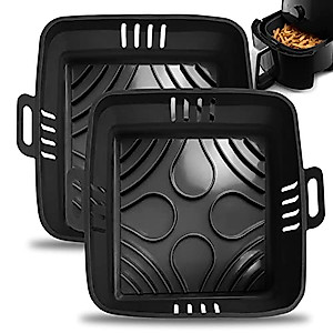 Air Fryer Silicone Liners 8.7 inch, YINGRACE 2Pcs Square Air Fryer Accessories Foldable Air Fryer Pot Bowl Reusable Air Fryer Basket Liner for COSORI Instant Pot Ninja Ultrean 5.8QT-8.5QT Air Fryers