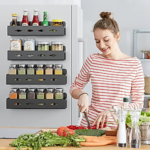 Veeipy 4 Pack 3MM Strong Magnetic Spice Rack for Refrigerator and Oven and Washing Machine,Metal Black