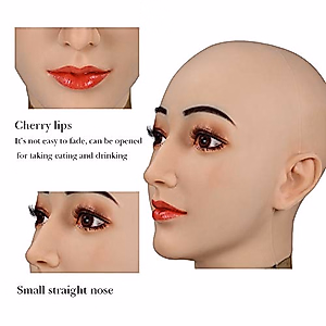 YIQI Silicone Realistic Male to Female Silicone Head Mask for Crossdresser Transgender Handmade Costumes (Ivory White)