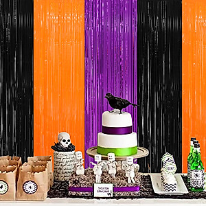 3 Pack Halloween Black Orange Tinsel Foil Fringe Curtain 8x9.84 Ft Backdrop Curtain Black and Orange Streamers for Home Outdoor Halloween Party Photo Booth Props Decorations