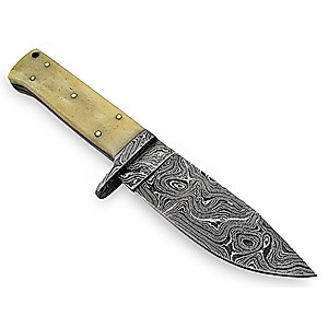 Knife King Handmade Damascus Hunting Knife-Natural Bone Handle-9" Fixed Blade Knife with Leather Sheath-Master Quality EDC Survival Knife-Camping Knife Ideal Gift for Men and Women