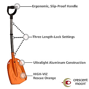 Crescent Moon Compact Collapsible Shovel: Lightweight Portable Shovel for Camping, Emergencies, Cars, Backcountry Adventures, ATVs & Snowmobiles – Essential Small Emergency Avalanche Shovel