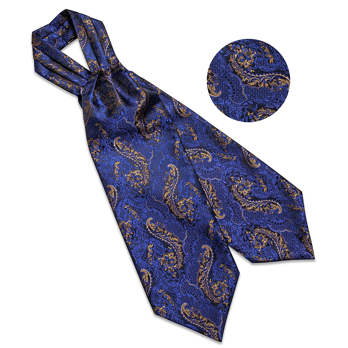 DiBanGu Navy Blue Ascot Ties for Men Floral Cravat for Men 100% Silk Woven Mens Cravat Tie and Pocket Square Set