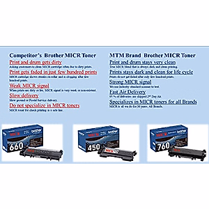 MTM Compatible MICR Brother TN-450 TN450 High Capacity 2.6K MICR Toner Cartridge for Check Printing. Replacement for TN-450 TN450 HL-2280DW MFC-7360N MFC-7860DW. Not Manufactured by Brother.