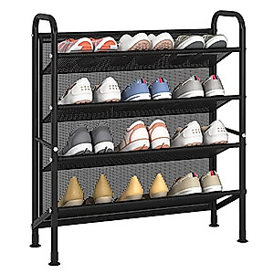 FKUO 4 Tier Shoe rack for closet Mesh fabric narrow Metal shoe racks, Space saving Small Shoe Storage Organizer Shelf for Entryway, Hallway, Dorm Room (Black, 4-Tier)