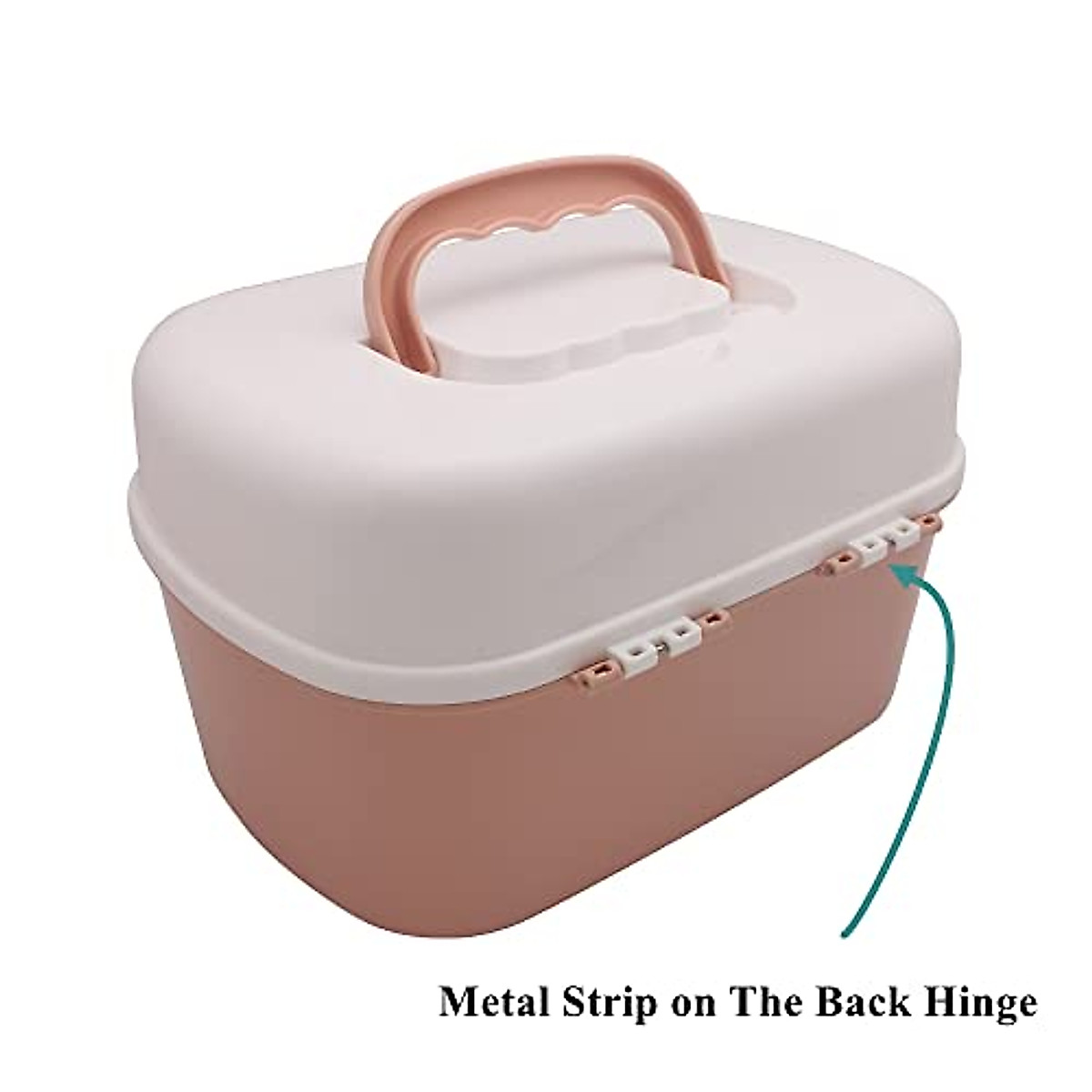 BangQiao Plastic First Aid Storage Box Container Bin with Removable Tray and Portable Handle, Family Emergency Medicine Kit Case Organizer, White&Pink