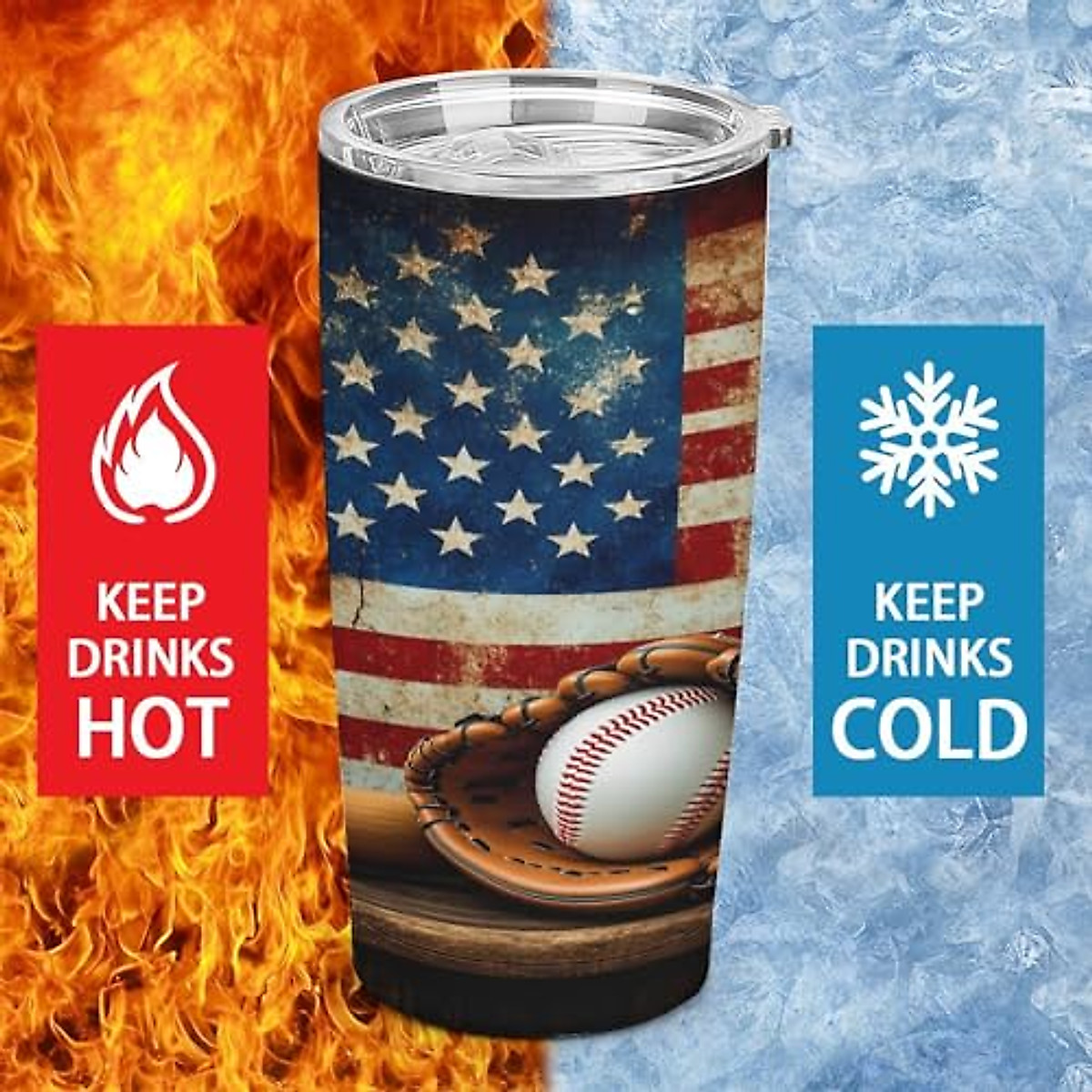 Baseball Glove America Flag (2) 20 OZ Stainless Steel Tumbler Travel Car Coffee Mug with Straw Lid Cleaning Brush Coffee Tumbler Mug for Women Men