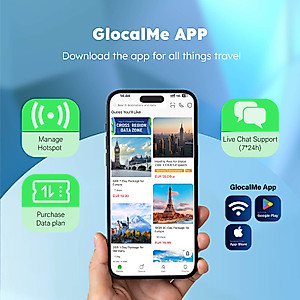 GlocalMe UPP 4G LTE Portable WiFi Hotspot Device for Travel, Pocket WiFi Mobile Hotspot Device with Global 1GB Data, Available in Over 200 Countries, No Contract Or SIM Card Required (Blue)