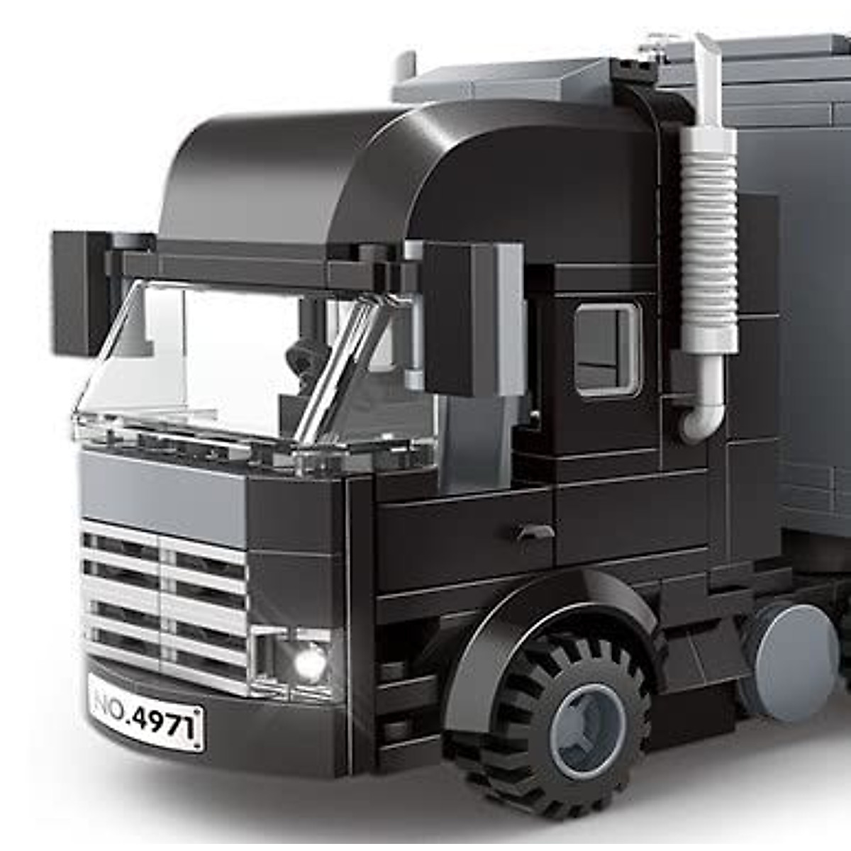 General Jim's Black Semi Truck Building Blocks Set – 231mm Highly Detailed Model - Realistic Black Cab, Gray and Yellow Trailer, Mirrors, Exhaust Stack – Perfect for Hobbyists & Train Garden Displays