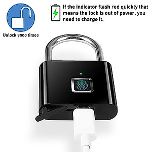 Fingerprint Padlock,AICase Ultra Light One Touch Open Fingerprint Lock with USB Charging for Gym, Sports, School Employee Locker,Fence, Suitcase,Bike No App, No Bluetooth，No Trouble