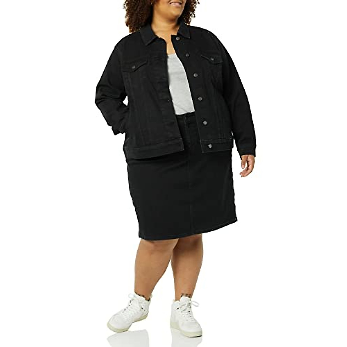 Amazon Essentials Women's Jean Jacket (Available in Plus Size), Black Wash, Medium