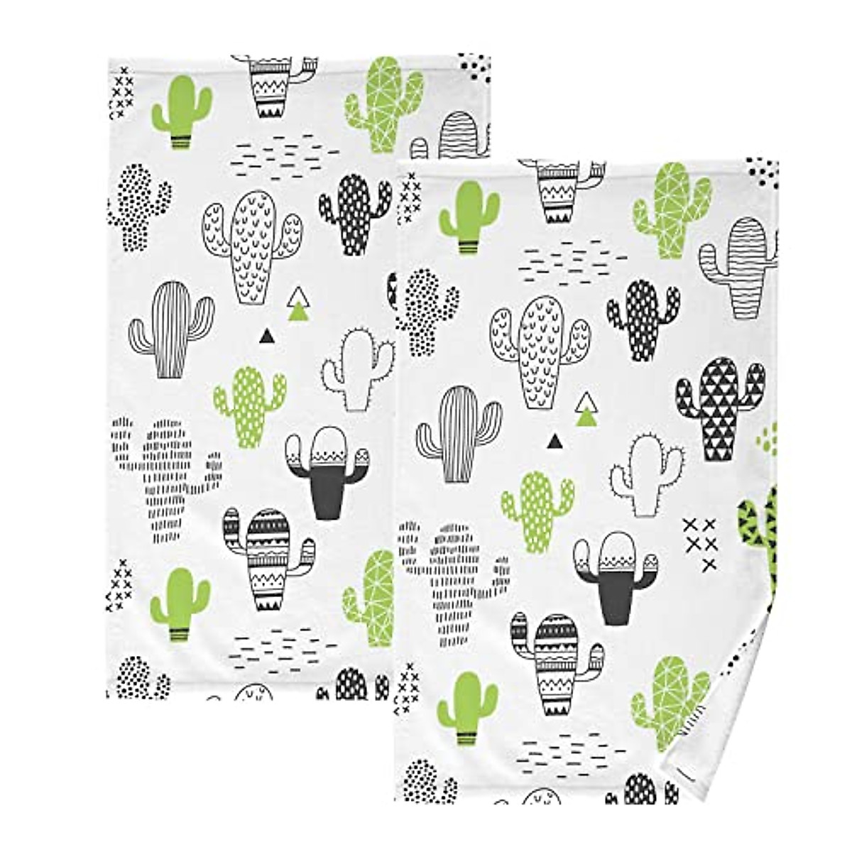 ALAZA Cute Cactus Cacti Hand Drawn Hand Towels for Bathroom 1OO% Cotton 2 pcs Face Towel 16 x 28 inch, Absorbent Soft & Skin-Friendly