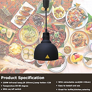 Hanging Food Heat Lamp Restaurant Food Warmer Light Portable Heating Lamps (Dia25cm Black Hanging Heat lamp)