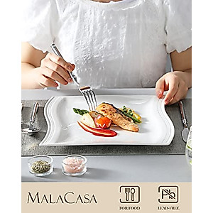 MALACASA White Square Dinner Plates - 10 Inch Porcelain Serving Plates Set of 6, Modern Ceramic Salad Dessert Plates, Dishwasher, Oven and Microwave Safe Kitchen Plates, Series Flora