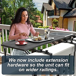 GDLF Upgraded Balcony Table Outdoor Patio Bar Table with Durable Composite Tabletop Aluminum Alloy Frame Hanging Folding Adjustable with Removable Ice Bucket, Easy Assembly (10Mins),43.5" L