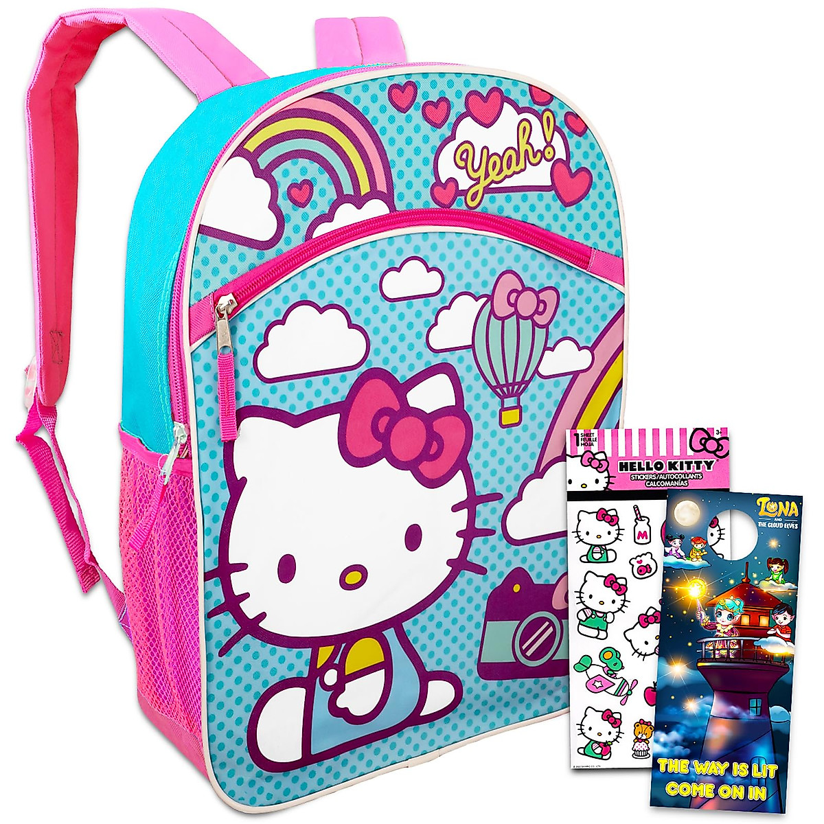 Hello Kitty Backpack for Girls - Bundle with 16” Hello Kitty School Backpack with Front Pocket, Hello Kitty Stickers, More | Hello Kitty Backpack for School