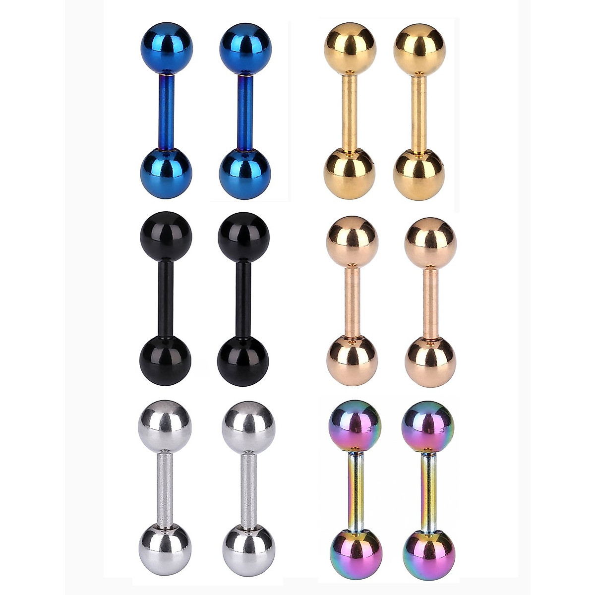 Tanyoyo 4mm Surgical Stainless Steel Ear Piercing Studs Earrings sets 6 Pair Mixed Colors High Polished 16G