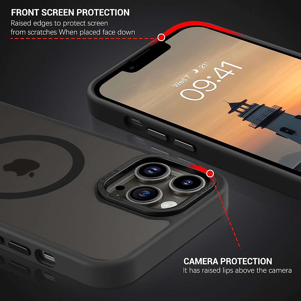 GaoBao Magnetic for iPhone 13 Pro Max Case, iPhone 13 Pro Max Phone Case, [Compatible with Magsafe] Slim Fit Shockproof Translucent Women Men Girls Boys Protective Case for iPhone 13 Pro Max, Black