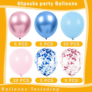 Blue and PInk Balloons, 60Pcs Pastel Pink Blue Balloons Metallic Blue Pink Balloons Macaron Blue Pink Confetti Balloon for Baby Shower Balloons Gender Reveal Birthday