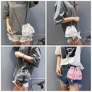 Women Crossbody Bucket Bag Mini Drawstring Shoulder Bags Travel Tote Handbags Casual Purse Satchels with Flower Embroidery