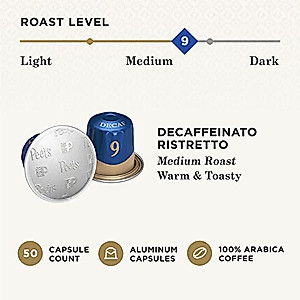 Peet's Coffee, Dark Roast Decaf Espresso Pods, Decaf Ristretto Intensity 9, 50 Count (5 Boxes of 10 Espresso Capsules)