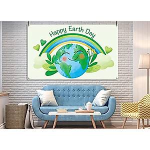 Nepnuser Happy Earth Day Photo Booth Backdrop April 22 Travel Themed Party Decoration Recycle Eco Global Health Cool Wall Decor for School Classroom -5.9×3.6ft