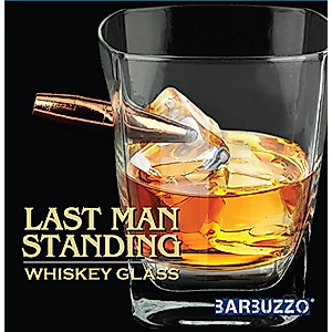 Barbuzzo Last Man Standing - Bullet Whiskey Glass - Durable Hand Blown Glass - Hand Sculpted with a Faux 50 Caliber Bullet - Great Man Gift and Addition to the Man Cave - Holds 10 Ounces