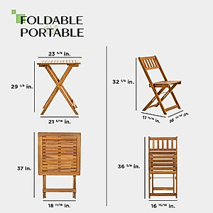 IDZO, Square Table Heavy Duty 400lbs Capacity Patio Bistro Set 3 Piece Outdoor, Folding Chairs w/Cushion