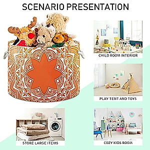 Large Storage Basket for Toys Yellow Flower Mandala Boho Floral Round Blanket Basket Baby Laundry Hamper Canvas Organizer Bin Box Cotton Rope Collapsible Bucket Pillow Home Decor