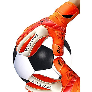 Haploon Youth Goalie Goalkeeper Gloves Kids Professional Goalkeeper Gloves,Soccer Football Training Goalkeeper Secure Gloves with Finger Protector-Carry Tote Included (Orange, 5#)