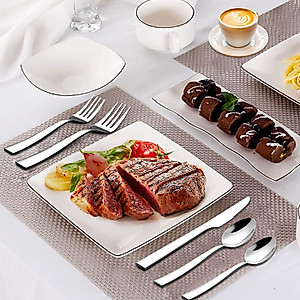 40PCS Kzovone Silverware Set, Stainless Steel Extra thick Square Flatware Set, Food-Grade Cutlery Tableware Set, Mirror Finish (40-Piece)