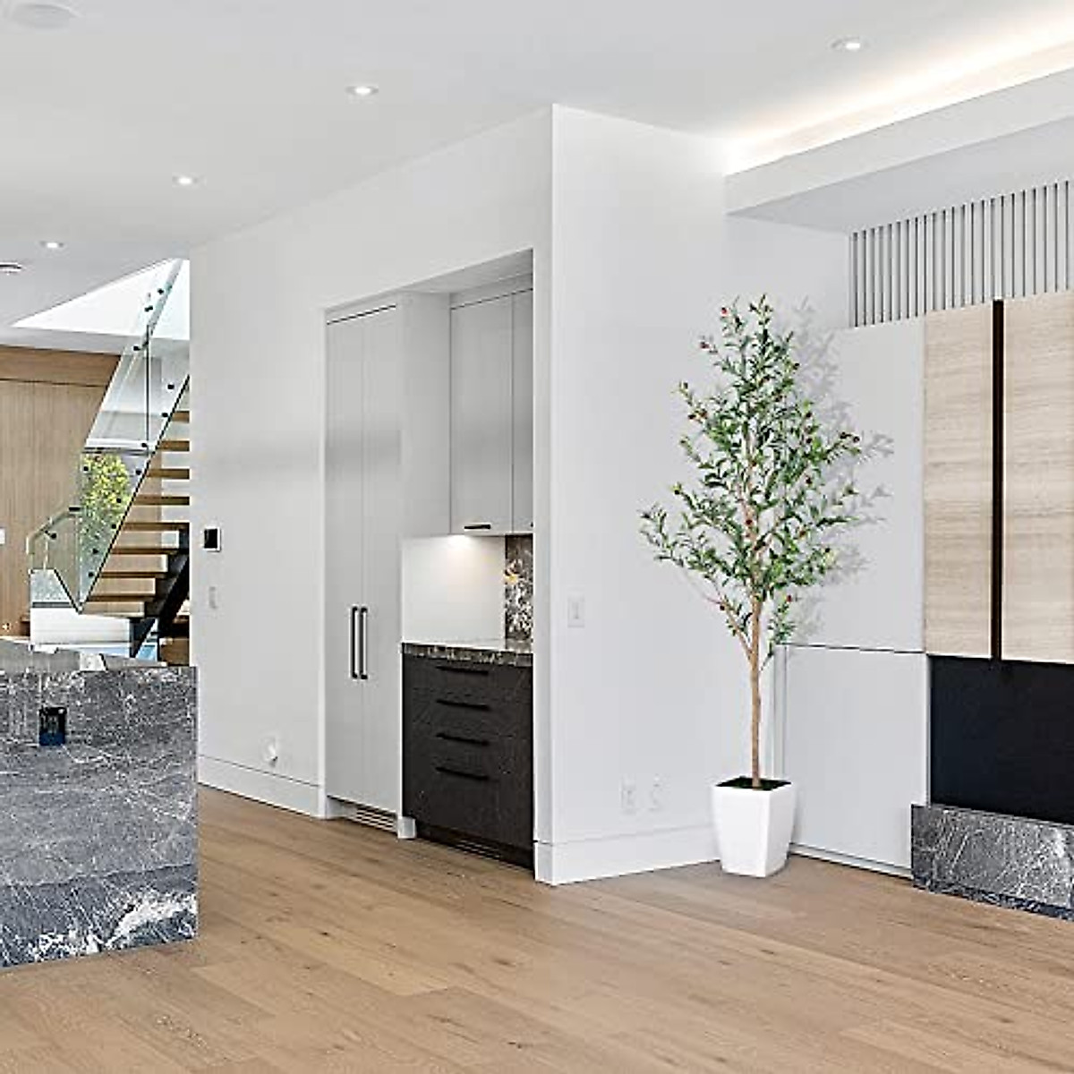 LYERSE 6ft Artificial Olive Tree Tall Fake Potted Olive Silk Tree with Planter Large Faux Olive Branches and Fruits Artificial Tree for Office House Living Room Home Decor