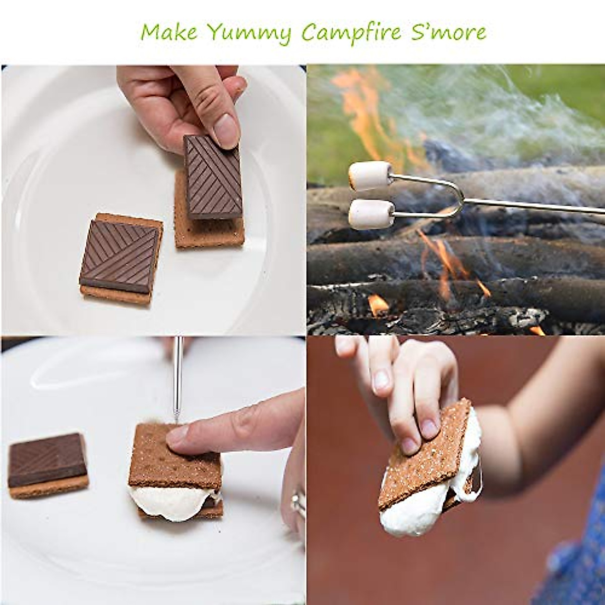 Marshmallow Roasting Sticks 15 Pack Extendable 32 Inch Telescoping Marshmallow Skewers & Hot Dog Forks with Wooden Handle Storage Bag for Campfire BBQ Backyard Fire Pit