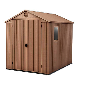 Keter Darwin 6x8 Resin Outdoor Storage Shed Kit-Perfect to Store Patio Furniture, Garden Tools Bike Accessories, Beach Chairs and Lawn Mower, Brown