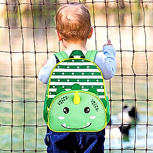 FTJCF 3PCS Toddler Backpack for Boys, 12" Dinosaur Kindergarten Bookbag, Preschool Kids School Bag with Lunch Box - Green