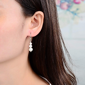 Sterling Silver Freshwater Cultured Pearl Drop Earrings Size 4-8mm Dangle Leverback Earring for Women (Rhodium plated)