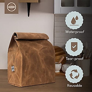 ASEBBO Waxed Canvas Lunch Bag - Reusable for Office Work Picnic Travel Snacks - Brown Paper Bag Large Lunch Box for Women, Men, Father's Day Gift Made of 16 Oz Double Stitched Waxed Canvas