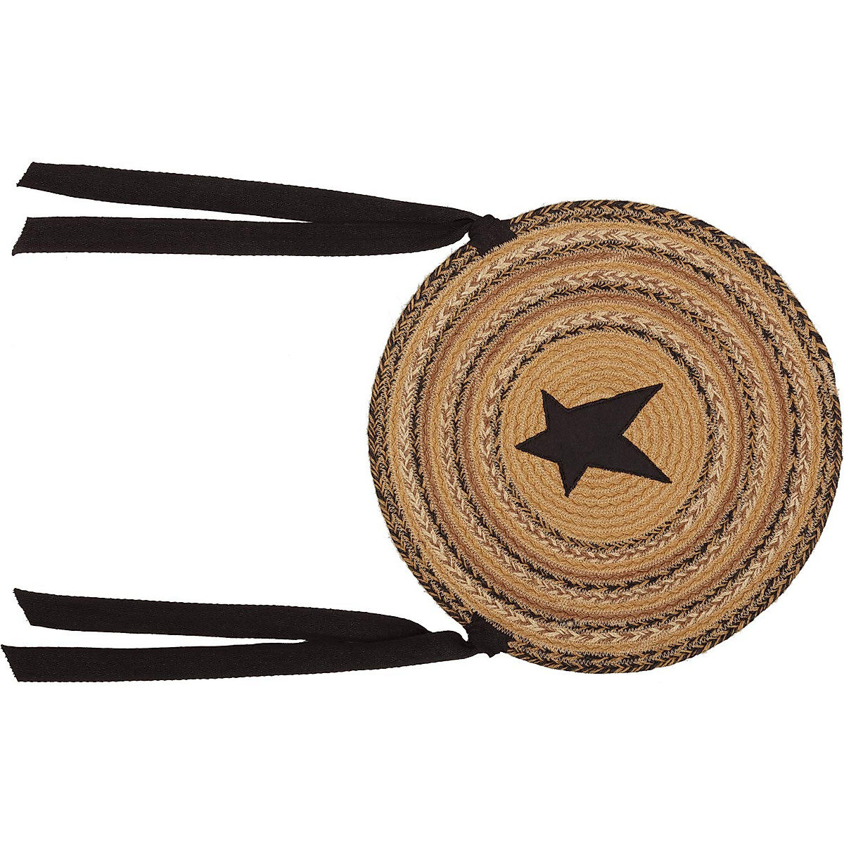 VHC Brands Kettle Grove Primitive Jute Round Textured Chair Pad Applique Star Set of 6 15"
