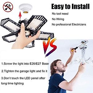 RGZZUP LED Garage Lights,160W Deformable Garage Lights 16000Lumens Adjustable LED Garage Lighting,E26 Super Bright LED Garage Light 6000k Nature Light for Garage,Office,Warehouse (6 Pack)