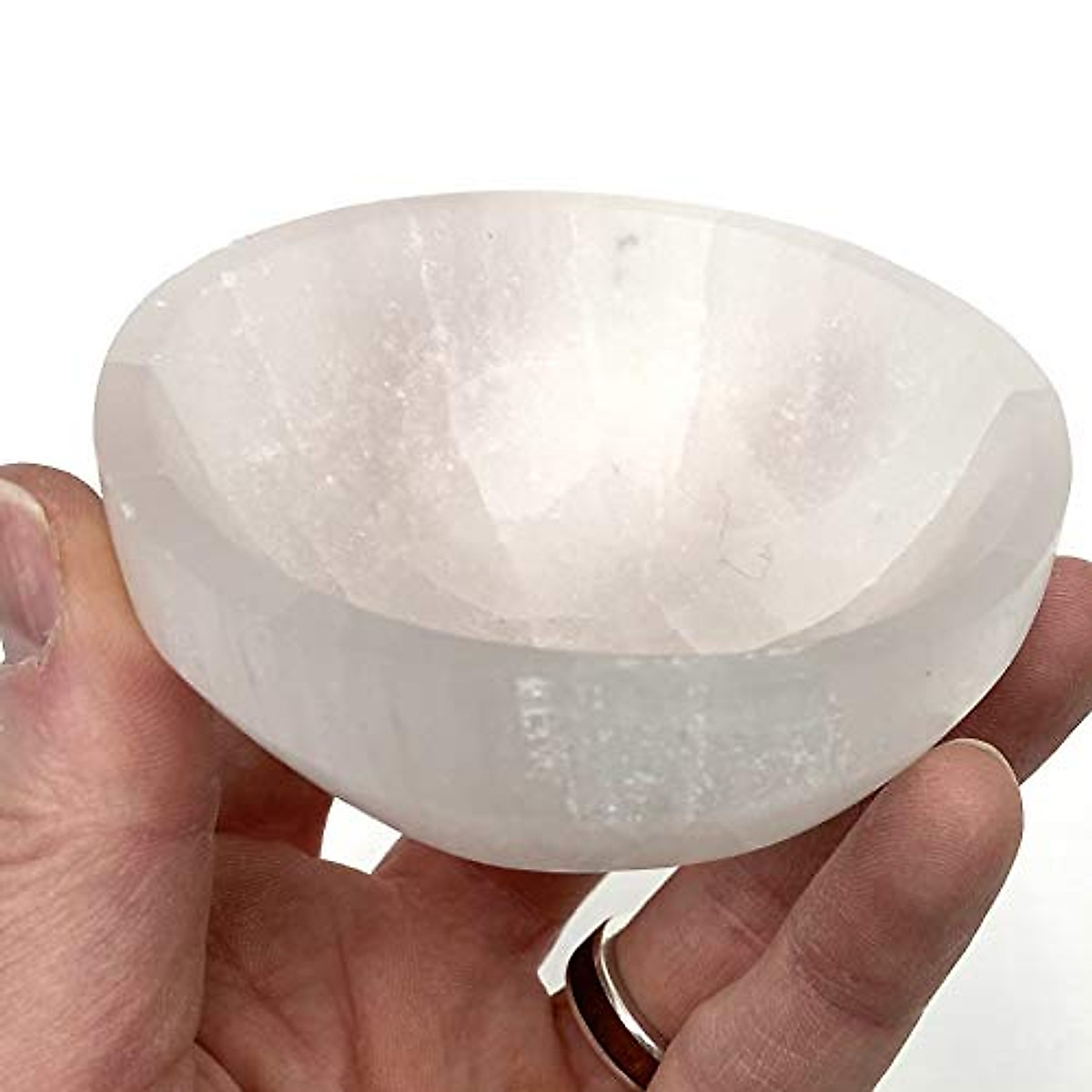 Paykoc Imports Small Selenite Bowl Dish 3" +- Hand Made Morocco