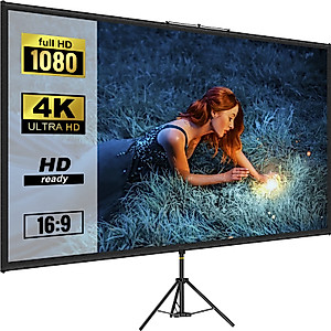 VEVOR Tripod Projector Screen with Stand 70 inch 16:9 4K HD Projection Screen Stand Wrinkle-Free Height Adjustable Portable Screen for Projector Indoor & Outdoor for Movie, Home Cinema, Gaming, Office