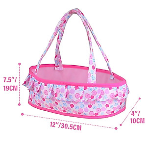 Baby Doll Cradle Bassinet Portable Doll Carrier Carry Bag Doll Bed,Baby Doll Accessories Playset,with Doll Clothes Soft Pillow Quilt Blanket Bear,for 8-9-10-11-12 Inch Smaller Alive Baby Doll